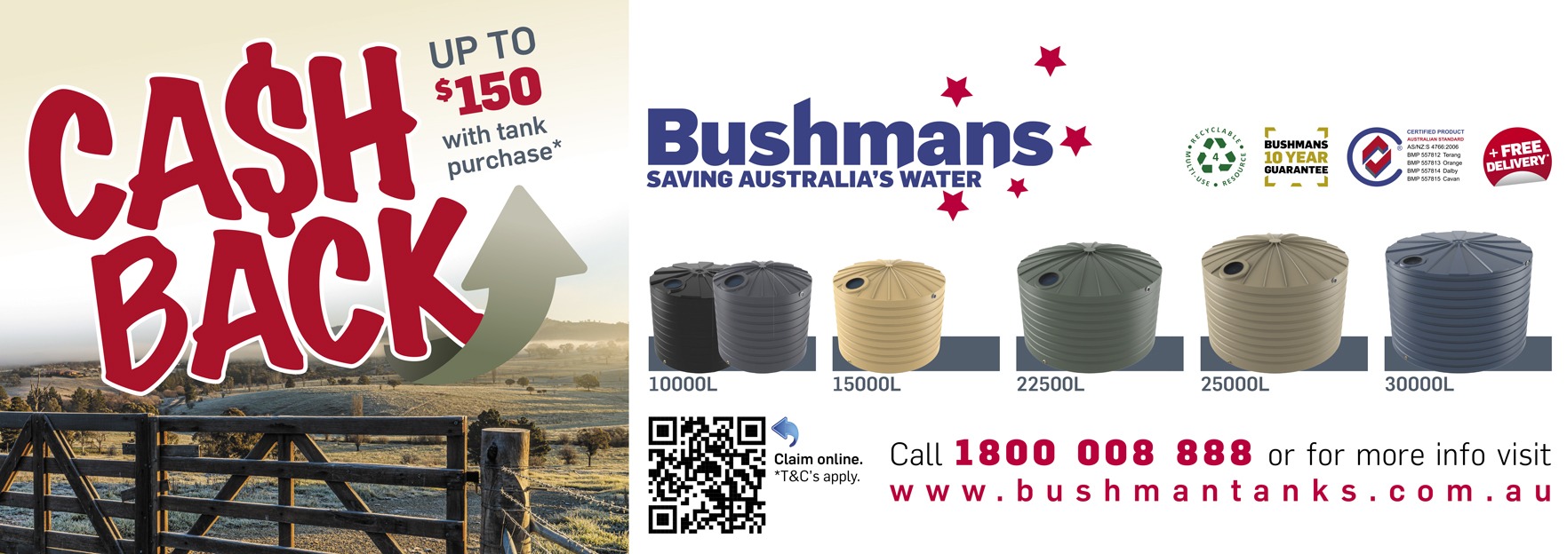 Water Tanks Specials: Bushmans WINTER Cash Back Promotion