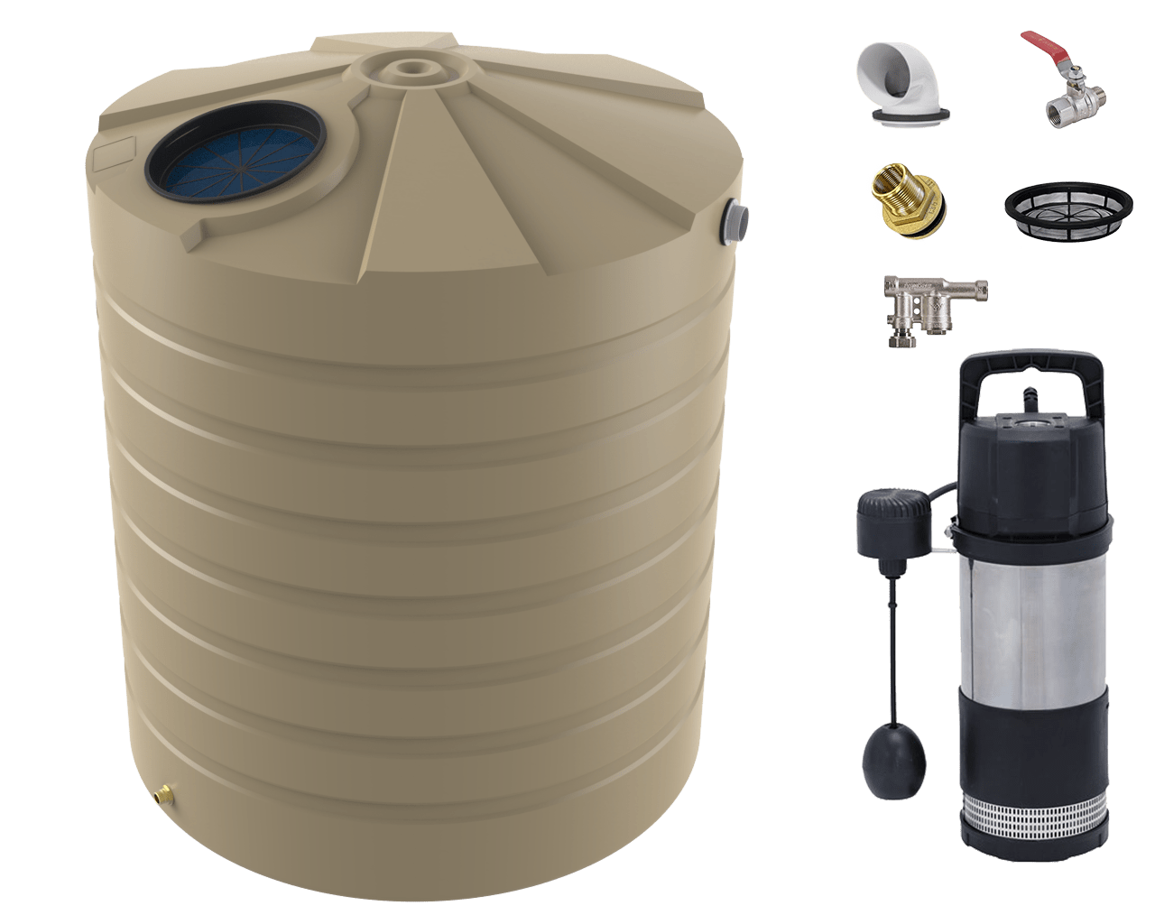 5000 Litre Round Water Tank and Submersible Pump Package - Bushman Tanks